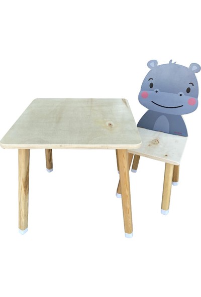Odun Concept Doğal Ahşap Çocuk Aktivite Masa ve Sandalye Takımı Baby Hippo/bebek Su Aygırı