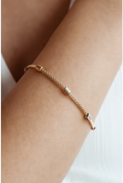 Semiz Kuyumculuk Taşsız Üç Renk Minimal Altın Bileklik