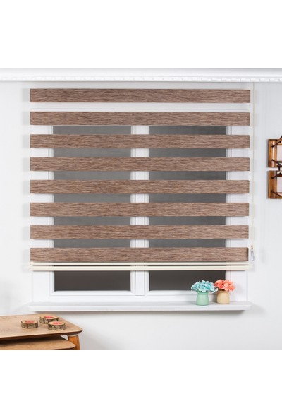 Kahverengi Zebra Perde Etek Dilimsiz 100 x 200 cm