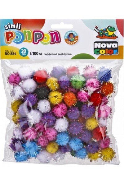 Nova Color Pon Pon Simli 20 mm Karışık Renk Simli 100LÜ (NC-884)