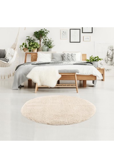 Ponciko Yumuşak Dokulu Yuvarlak Krem Pulpy Shaggy Halı