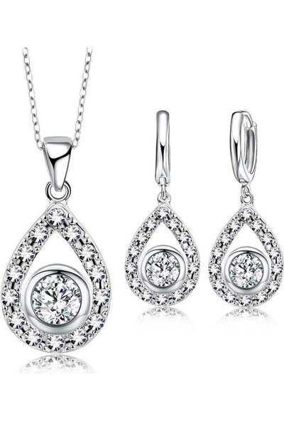 Enes Store Gümüş Taşlı Su Damlası Bayan Gümüş Kolye Küpe Seti Enes Store Gümüş Taşlı Su Damlası Bayan Gümüş Kolye Küpe Seti