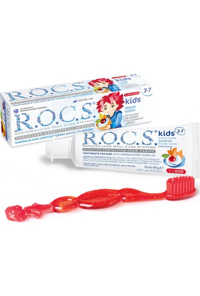 Rocs Kids Diş Macunu Meyve Florürsüz 45 gr + Diş Fırçası Seti