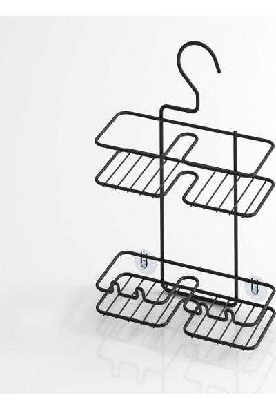 Tekno-tel Asılabilir Kancalı Askılı Banyo Rafı Mat Siyah BK067