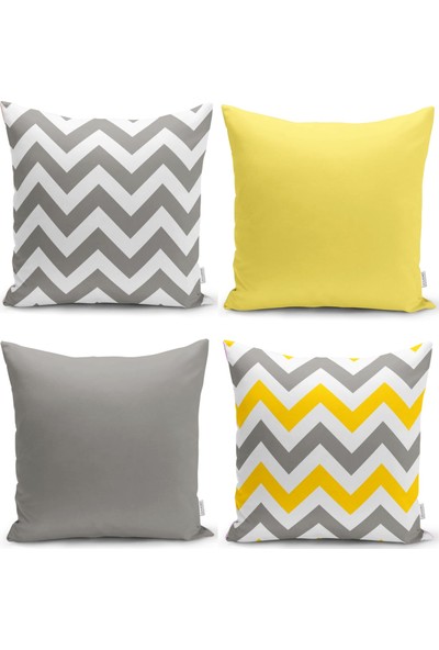 RealHomes Sarı ve Gri Zigzag Motifli Dijital Baskılı 4'lü Kırlent Kılıfı Seti RealHomes Sarı ve Gri Zigzag Motifli Dijital Baskılı 4'lü Kırlent Kılıfı Seti