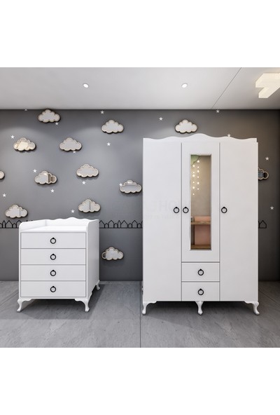 Garaj Home 3 Kapaklı Dolap + Şifonyer