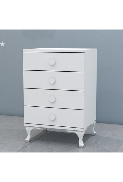 Garaj Home Yıldız 4 Çekmeceli Komodin- Beyaz