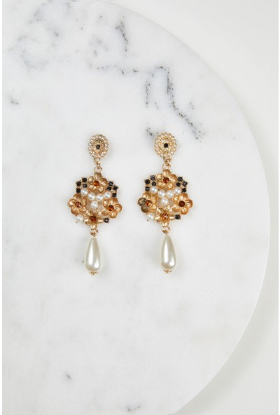 Oleg Cassini Altın Rengi Inci Detaylı Abiye Küpe