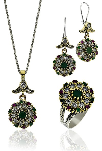 Hicret Kuyumculuk Kök Zümrüt Taşlı Otantik Gümüş Kadın Set Hicret Kuyumculuk Kök Zümrüt Taşlı Otantik Gümüş Kadın Set