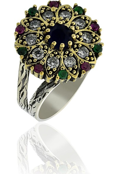 Hicret Kuyumculuk Kök Safir Taşlı Otantik Gümüş Kadın Yüzük