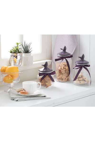 Madame Coco Kuşlu Kavanoz Silindir - Mürdüm 1300 ml