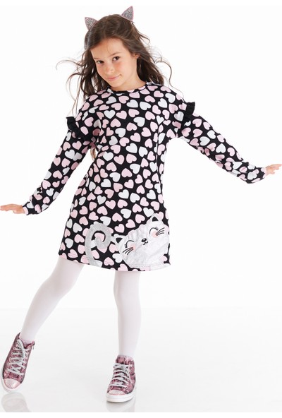 Denokids Gümüş Kalpli Kız Çocuk Elbise