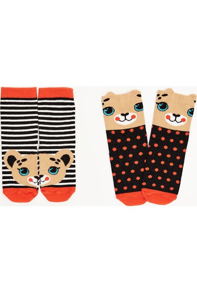 Denokids Leopar Kız Çocuk Soket Çorap