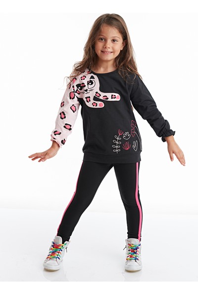 Mushi Çiçekli Leopar Kız Çocuk Tayt Takım