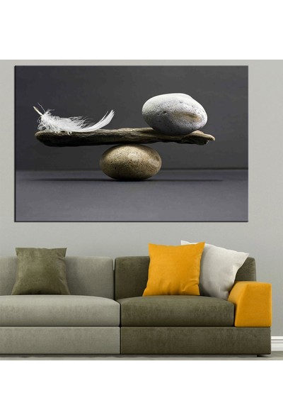 Caddeko Taş Tüy ve Denge Kanvas Tablo dkmr181-70 x 100 cm