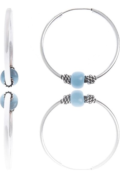 Elika Silver Mavi Boncuklu Halka Küpe