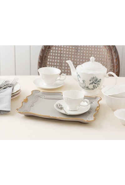 Madame Coco Camelote Varaklı Küçük Tepsi - Soft Toprak Madame Coco Camelote Varaklı Küçük Tepsi - Soft Toprak