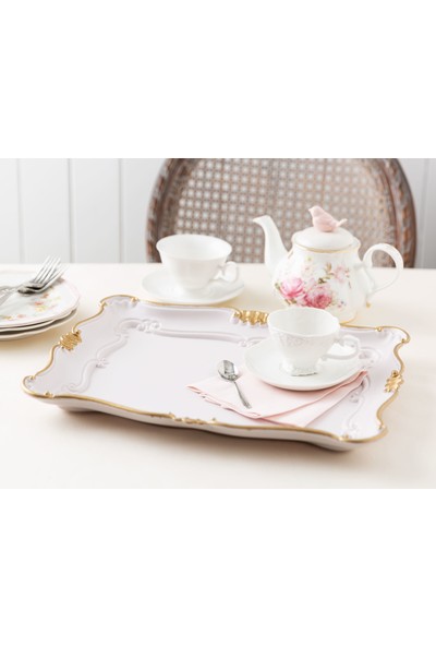 Madame Coco Camelote Varaklı Büyük Tepsi - Soft Pudra