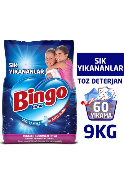 Bingo Sık Yıkananlar Toz Çamaşır Deterjanı 9 Kg Bingo Sık Yıkananlar Toz Çamaşır Deterjanı 9 Kg