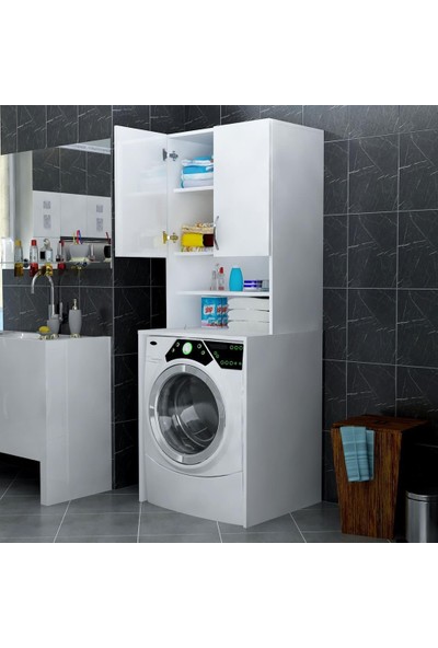 By Golden Banyo ve Çamaşır Makinası Dolabı 2 Kapaklı Raflı