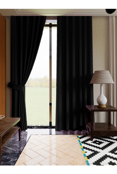 Lüks House Karartma Perde Blackout Fon Perde Siyah Düz Dikim En 100, Boy 240.