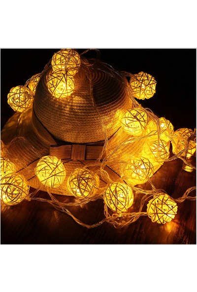 Şeker Ofisi Rattan Ipli Top 10'lu Dekoratif LED Lamba