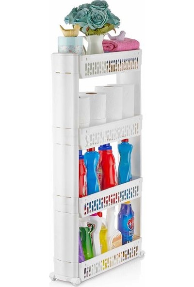 Jade Çok Amaçlı 4 Katlı Tekerlekli Raf Plastik Jade Çok Amaçlı 4 Katlı Tekerlekli Raf Plastik