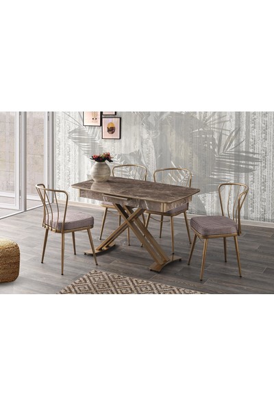 Sweet Home Milano Açılır x Ayak Masa Elvira Gold 4 Adet Güneş Sandalye Takım