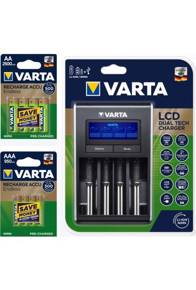 Varta 57676 LCD Dual Şarj Cihazı + 2500 Mah 4 x AA Pil + 950 Mah 4 x AAA Pil Varta 57676 LCD Dual Şarj Cihazı + 2500 Mah 4 x AA Pil + 950 Mah 4 x AAA Pil