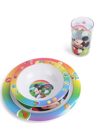 Trudeau Çocuk Yemek Takımı Seti Tabak Kase Bardak Disney Mickey Gökkuşağı