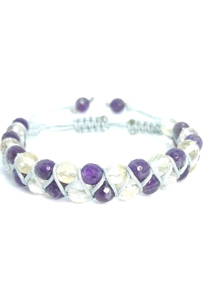 Taş Rüyası Sitrin Ametist Çift Sıra Örme Bileklik Taş Rüyası Sitrin Ametist Çift Sıra Örme Bileklik