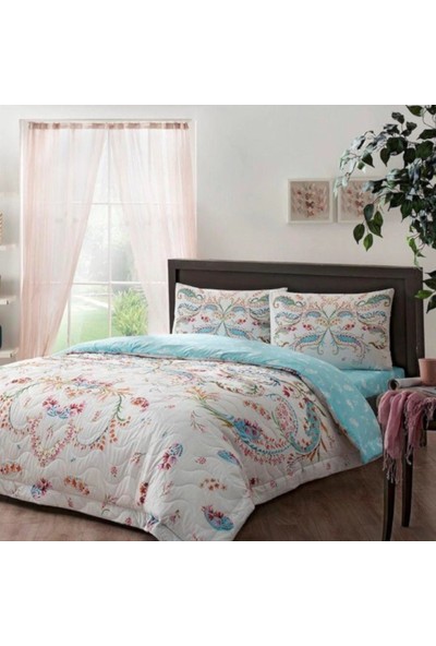 Taç Freja Turkuaz Çift Kişilik Kapitoneli 220 x 230 cm Complete Set