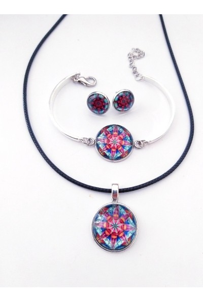 Funny Takı Rengarenk Cam Kolye Bileklik Küpe Takım