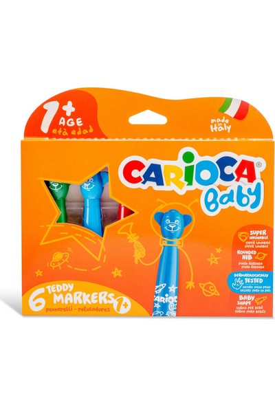 Carioca Teddy Jumbo Bebek Süper Yıkanabilir Keçeli Boya Kalemi 6'lı