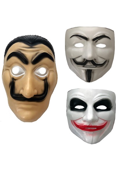 Erpa 3'lü Maske Seti V For Vandetta Salvador Dali Joker