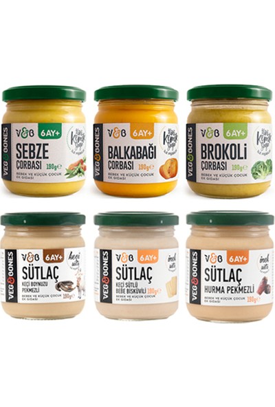 Veg&Bones Bebek Çocuk Sütlaçları + Çorbaları Mıx Paket 6 Adet Veg&Bones Bebek Çocuk Sütlaçları + Çorbaları Mıx Paket 6 Adet