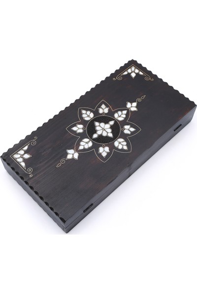 Pusula Oyun Sedef Kakma Telkari İşlemeli Ahşap Büyük Boy Tavla Takımı Roma