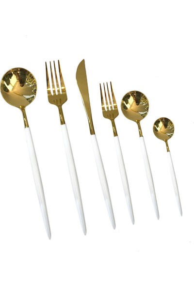 Pink&More Beyaz Parlak Altın 36 Parça Çatal Kaşık Bıçak Seti