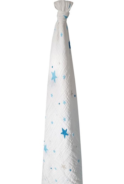 Momeasy Tekli Müslin Örtü Mavi Yıldız 100 x 120 cm