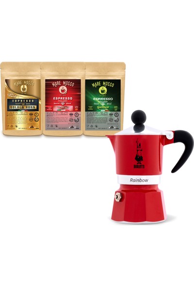 Bıalettı Moka Pot Raınbow Rosso Kırmızı 3 Cup + 3 x 100 gr Espresso Bıalettı Moka Pot Raınbow Rosso Kırmızı 3 Cup + 3 x 100 gr Espresso