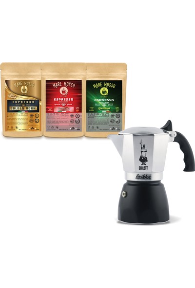 Bıalettı Moka Pot Brıkka 2 Cup + 100 gr x 3 Paket Espresso Kahve Bıalettı Moka Pot Brıkka 2 Cup + 100 gr x 3 Paket Espresso Kahve