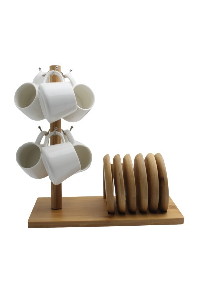 Ms Morry Bambu Askılı Standlı 6'lı Porselen Kahve Fincanı Takımı