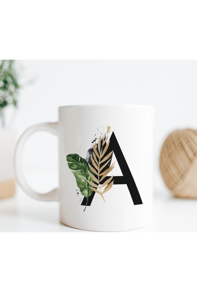 Hediye Sepeti Dekoratif A Harfi Yazılı Hediye Porselen Kupa