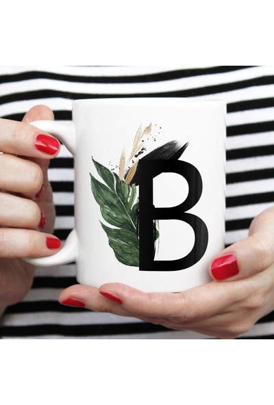 Hediye Sepeti B Harf Baskılı Tropical Esinti Hediyelik Porselen Kupa Hediye Sepeti B Harf Baskılı Tropical Esinti Hediyelik Porselen Kupa