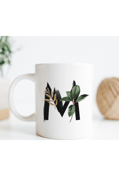 Hediye Sepeti Dekoratif M Harfli Beyaz Porselen Kupa Bardak