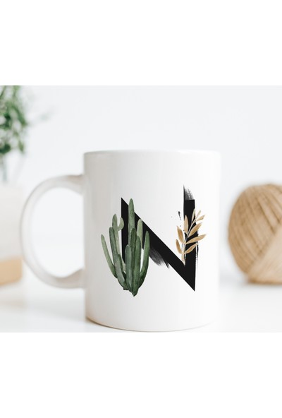 Hediye Sepeti Dekoratif N Harfli Beyaz Porselen Kupa Bardak