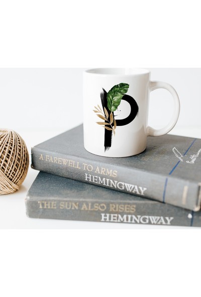 Hediye Sepeti P Baş Harfine Özel Çiçek Tasarımlı Porselen Kupa Bardak