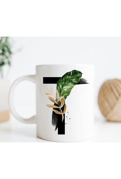 Hediye Sepeti T Harfine Özel Baş Harf Tasarımlı Hediyelik Baskılı Kupa