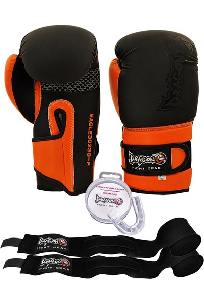Dragon Eagle Boks Eldiveni Seti Boks Eldiveni Siyah-Turuncu + Bandaj Siyah + Dişlik 3’lü Set