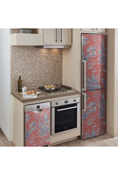 Artikel Kırmızı Asya Desen Beyaz Eşya Sticker Seti